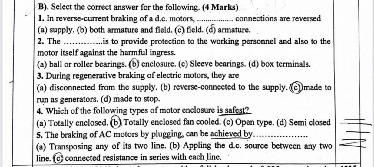 Solved B). Select the correct answer for the following. (4 | Chegg.com
