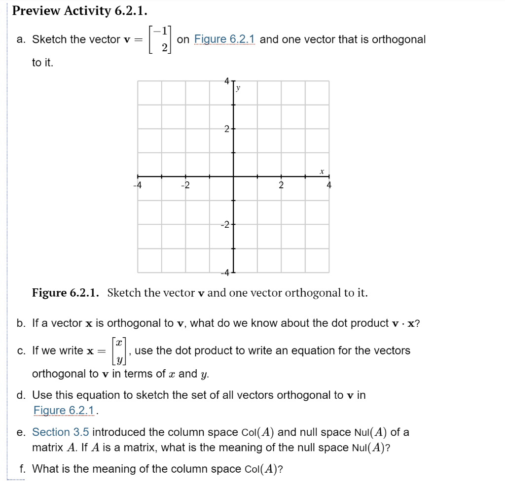 Solved Preview Activity 6.2.1. a. Sketch the vector v=[−12] | Chegg.com
