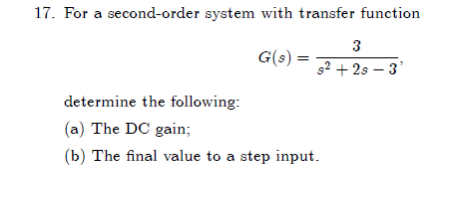 Solved 17. For a second-order system with transfer function | Chegg.com