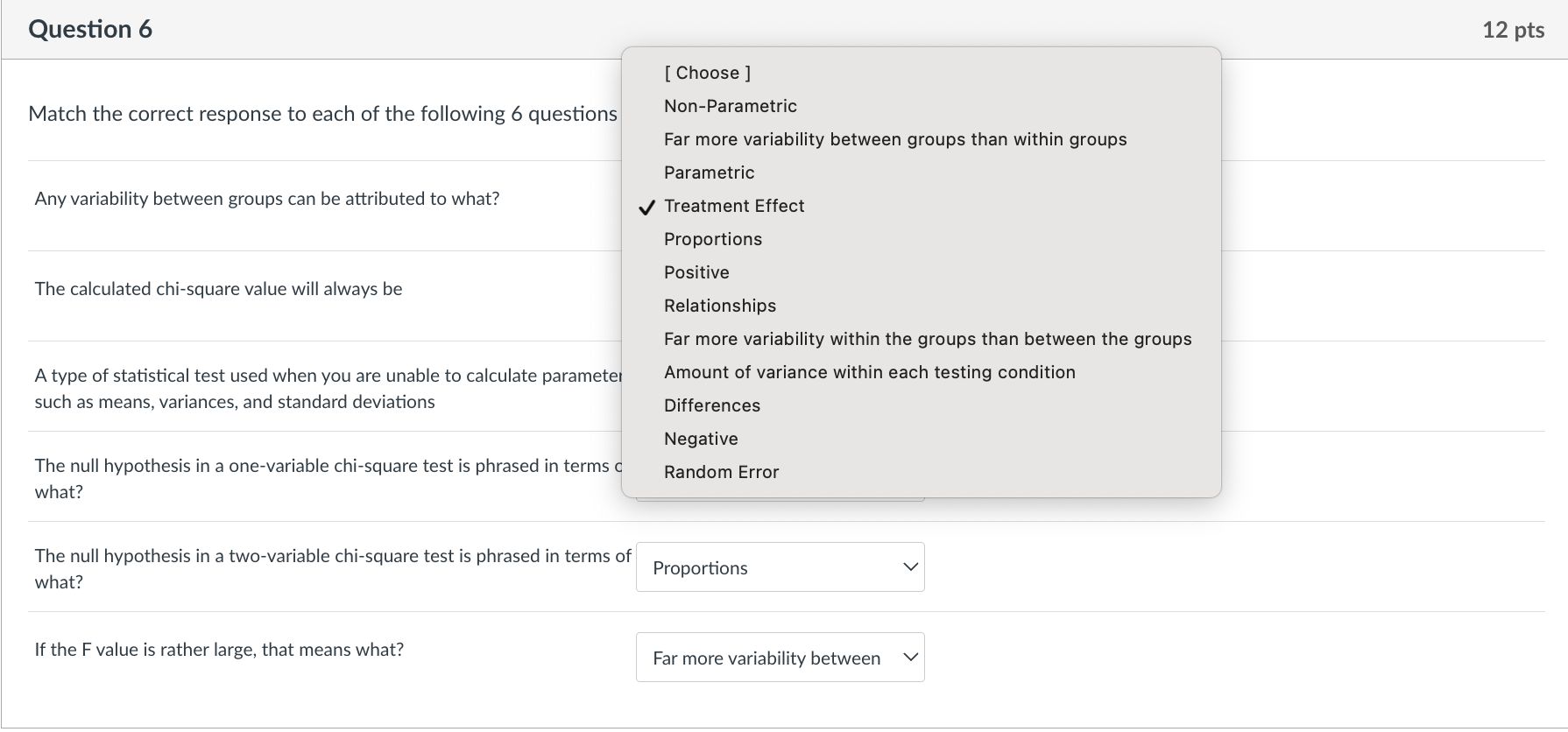 Solved Question 6 12 pts Match the correct response to each | Chegg.com