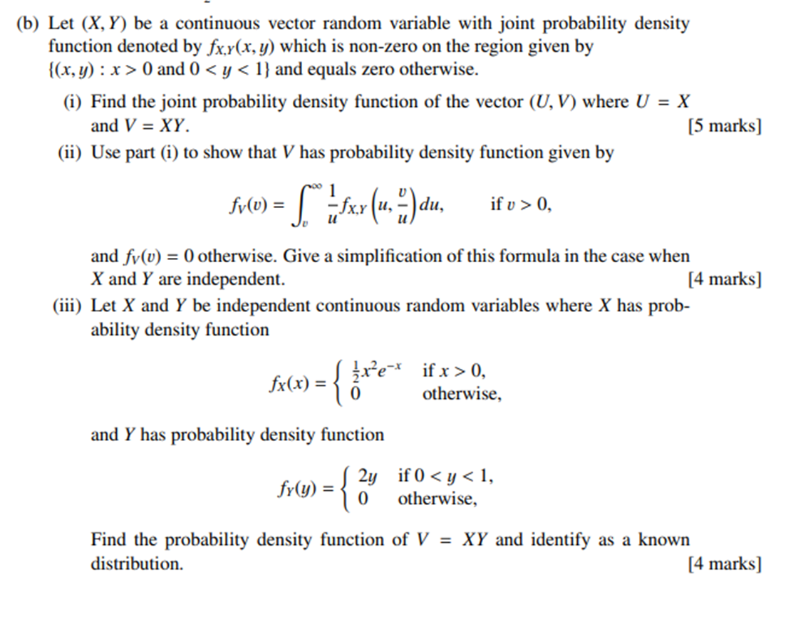 Solved (b) Let (X, Y) be a continuous vector random variable | Chegg.com