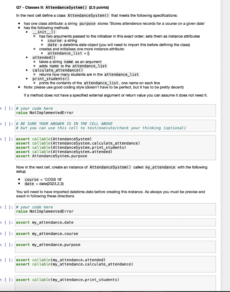 Solved Q7 - Classes II: AttendanceSystem( ) (2.5 points) In | Chegg.com
