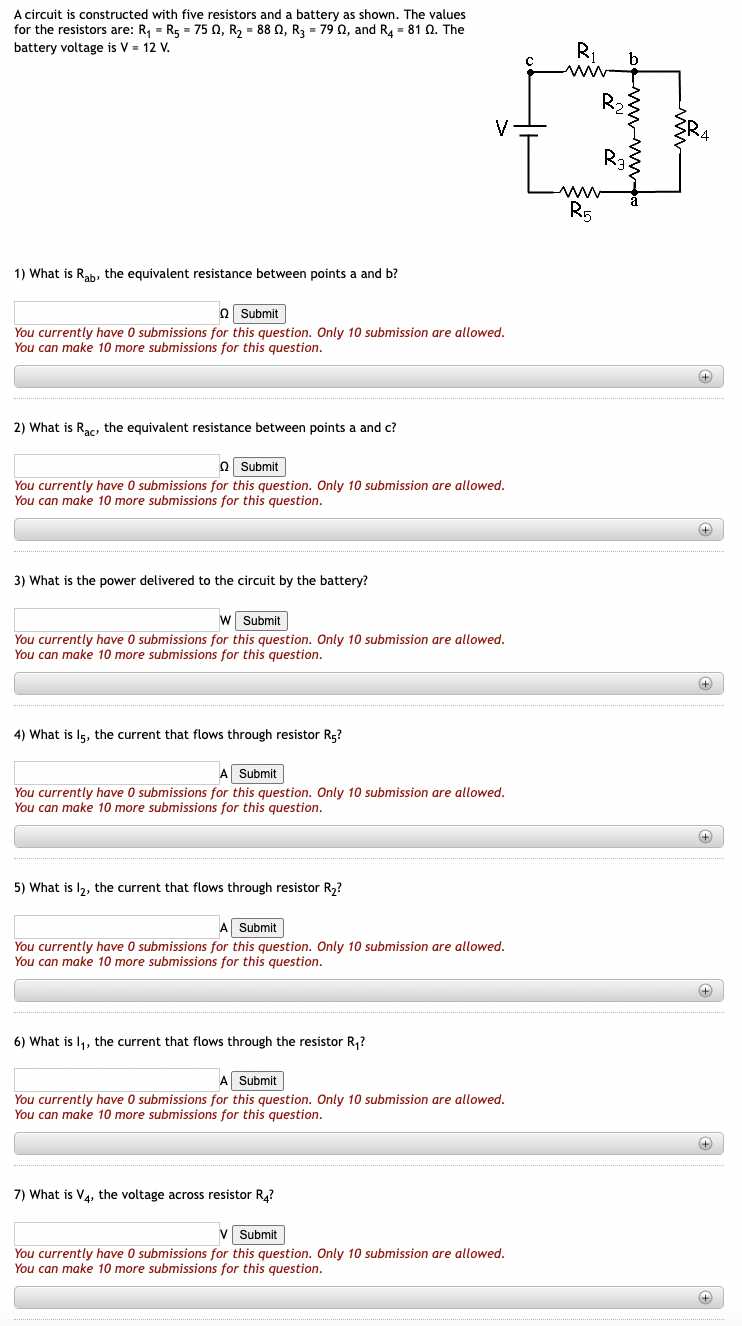 Solved A circuit is constructed with five resistors and a | Chegg.com