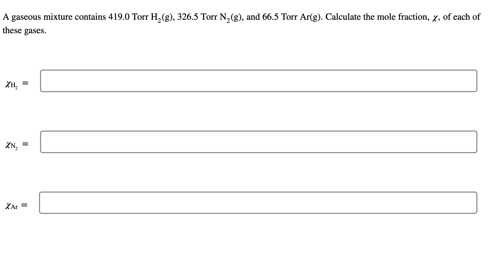 Solved A gaseous mixture contains 419.0 Torr H2(g), 326.5 | Chegg.com