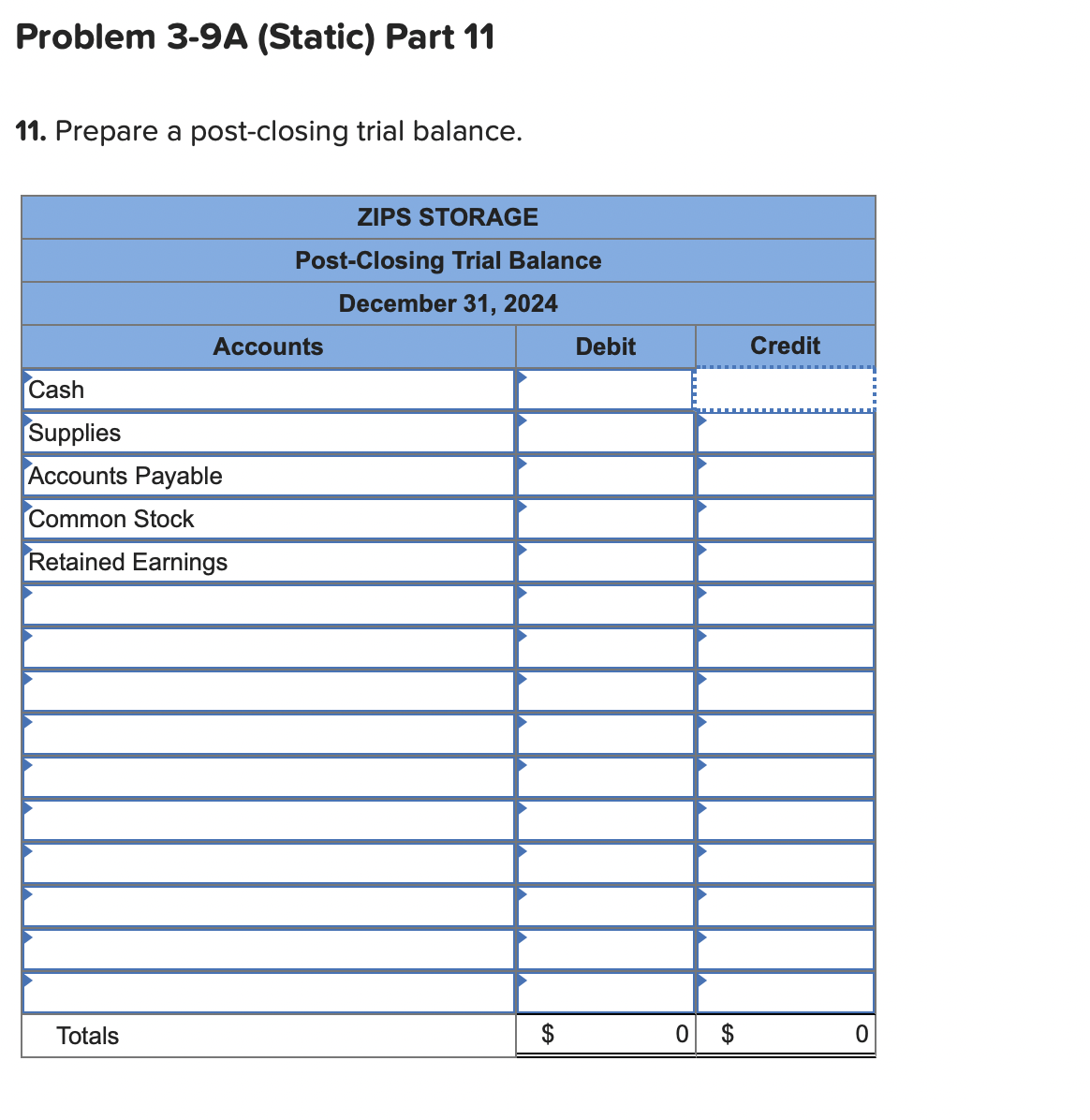 Solved Required information Problem 3-9A (Static) Complete | Chegg.com