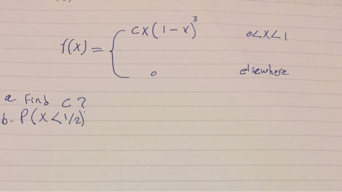 Solved f(x) = {cx (1 - x)^3 0