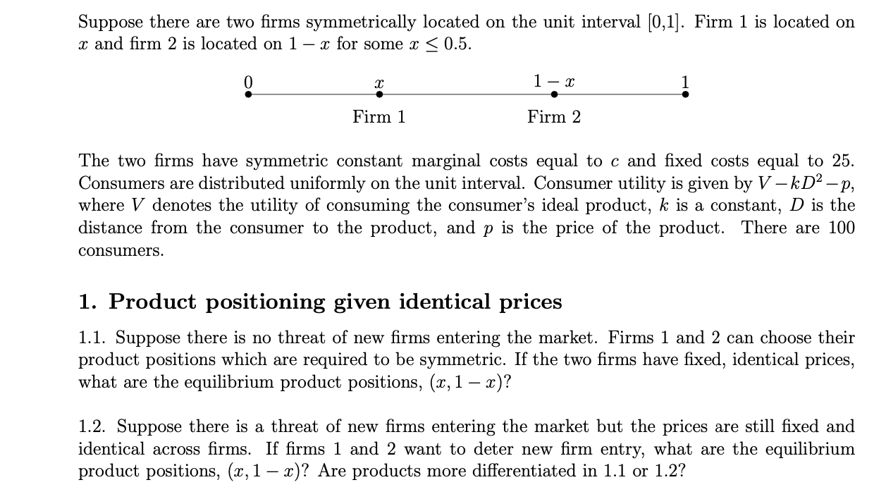 Solved Suppose there are two firms symmetrically located on | Chegg.com