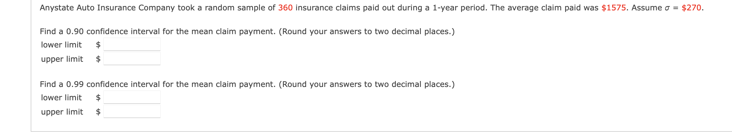 Solved Anystate Auto Insurance Company took a random sample | Chegg.com