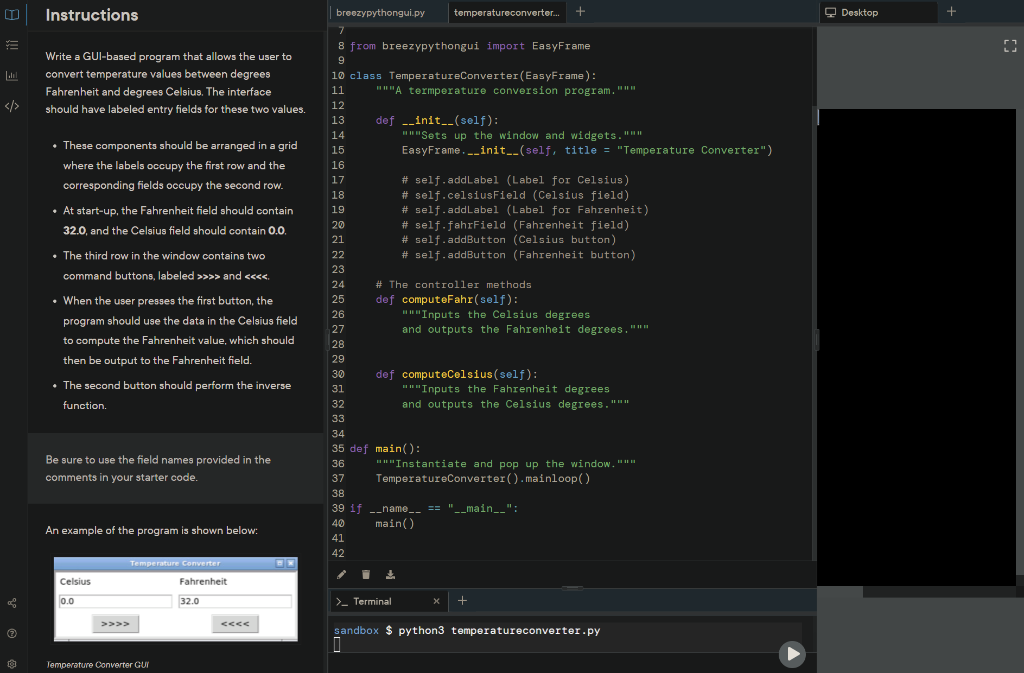 Solved sandbox $ python3 temperatureconverter.py Temperature | Chegg.com