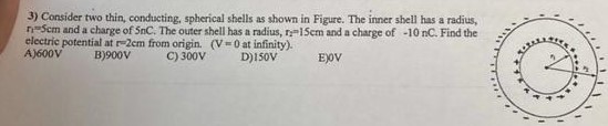 Solved 3) Consider two thin, conducting, spherical shells as | Chegg.com