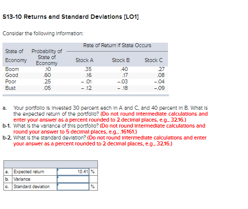 Solved S13-10 Returns and Standard Deviations (L01] Consider | Chegg.com