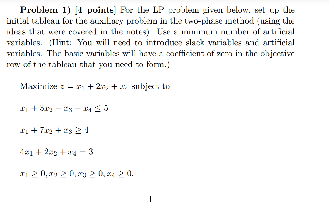 Solved Problem 1) [4 points] For the LP problem given below, | Chegg.com