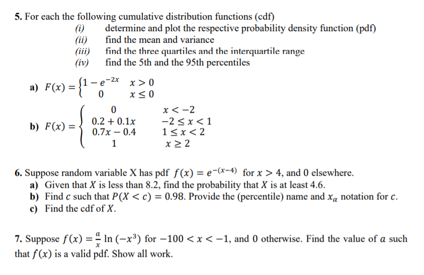 Solved 5. For each the following cumulative distribution | Chegg.com