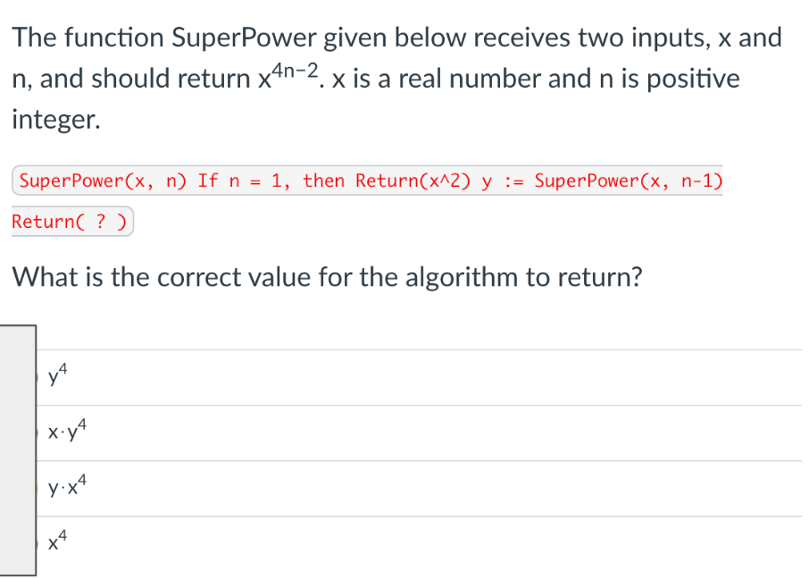 Solved The function SuperPower given below receives two | Chegg.com