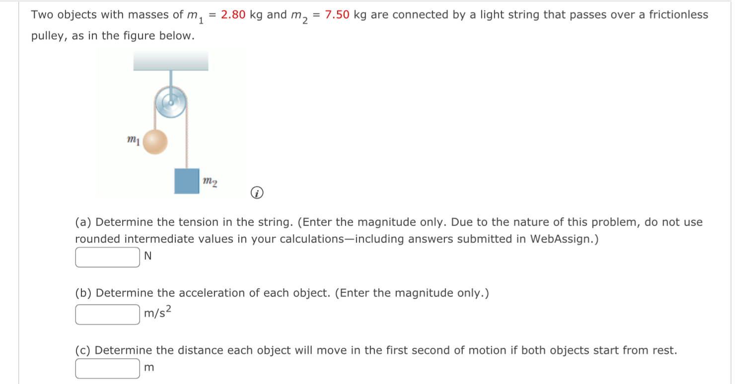 Solved Two Objects With Masses Of M1 2 80 Kg And M2 7 50 Kg
