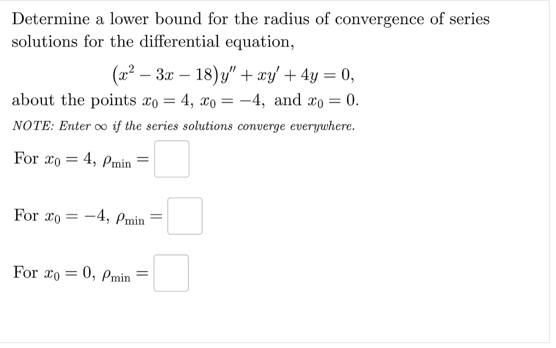 Solved Determine a lower bound for the radius of convergence | Chegg.com