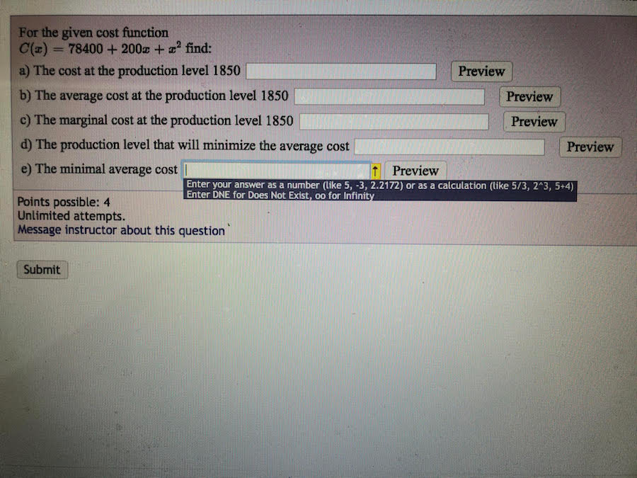 Solved For the given cost function C(x) = 78400 + 200.+ | Chegg.com