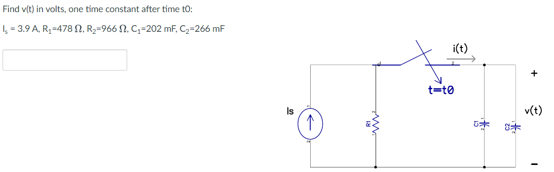 Solved Find v(t) in volts, one time constant after time t0: | Chegg.com