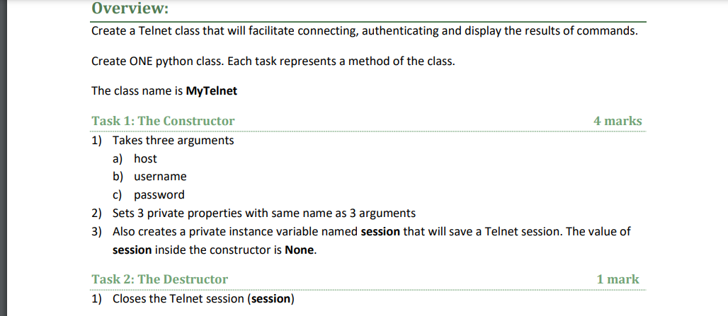 Solved Create a Telnet class that will facilitate | Chegg.com Solved Create a Telnet class that will facilitate | Chegg.com