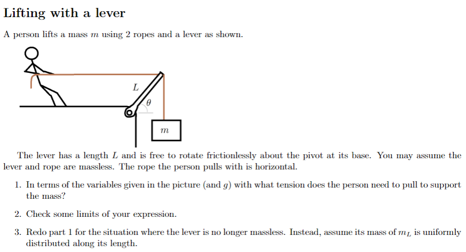 Solved Lifting with a lever A person lifts a mass m using 2 | Chegg.com