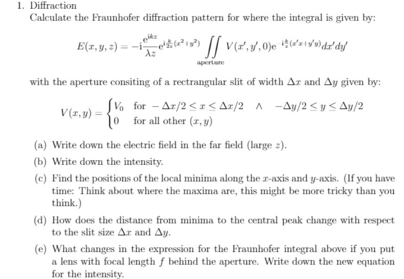 1 Diffraction Calculate The Fraunhofer Diffraction