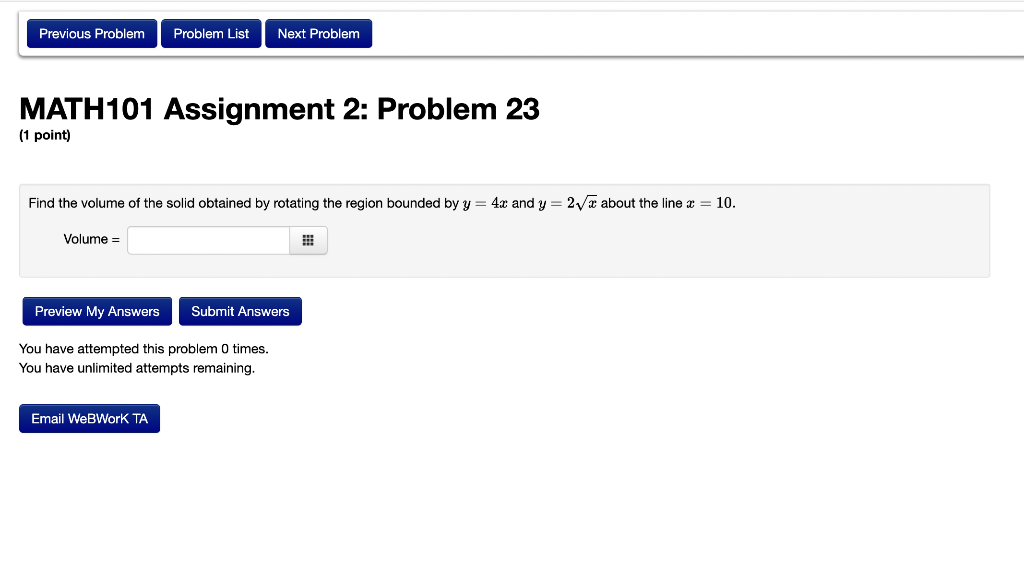 Solved MATH101 Assignment 2: Problem 23 (1 point) Find the | Chegg.com