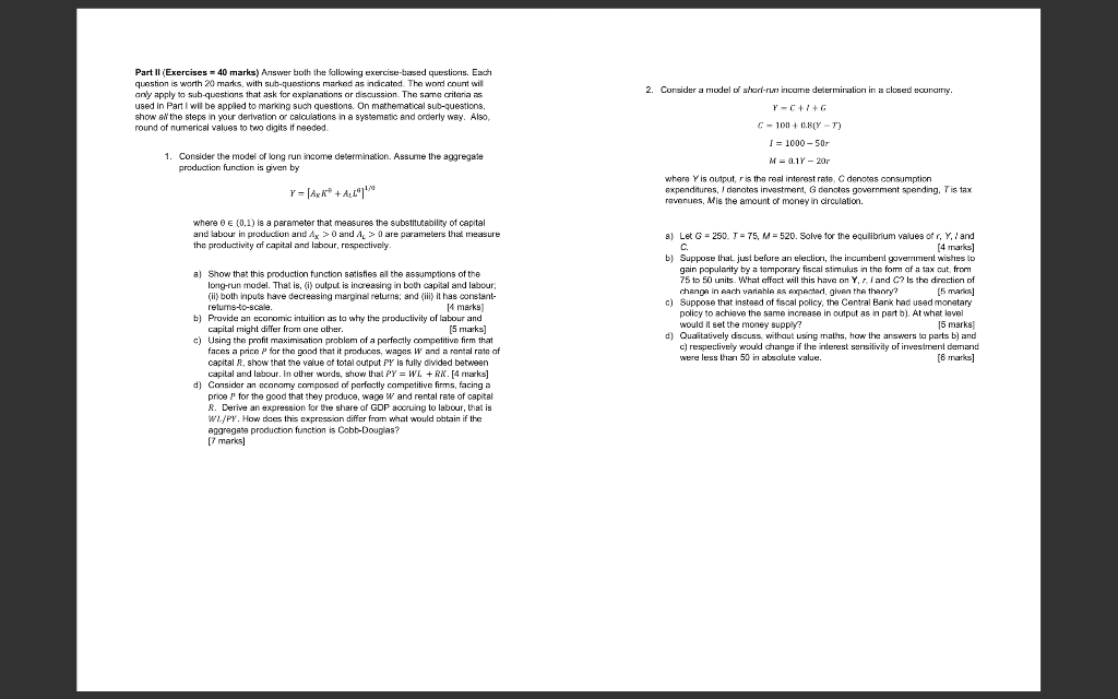 Part II Exercises = 40 marks) Answer both the | Chegg.com