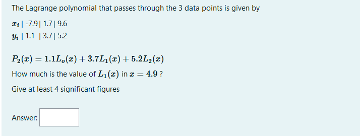 The Lagrange polynomial that passes through the 3 | Chegg.com