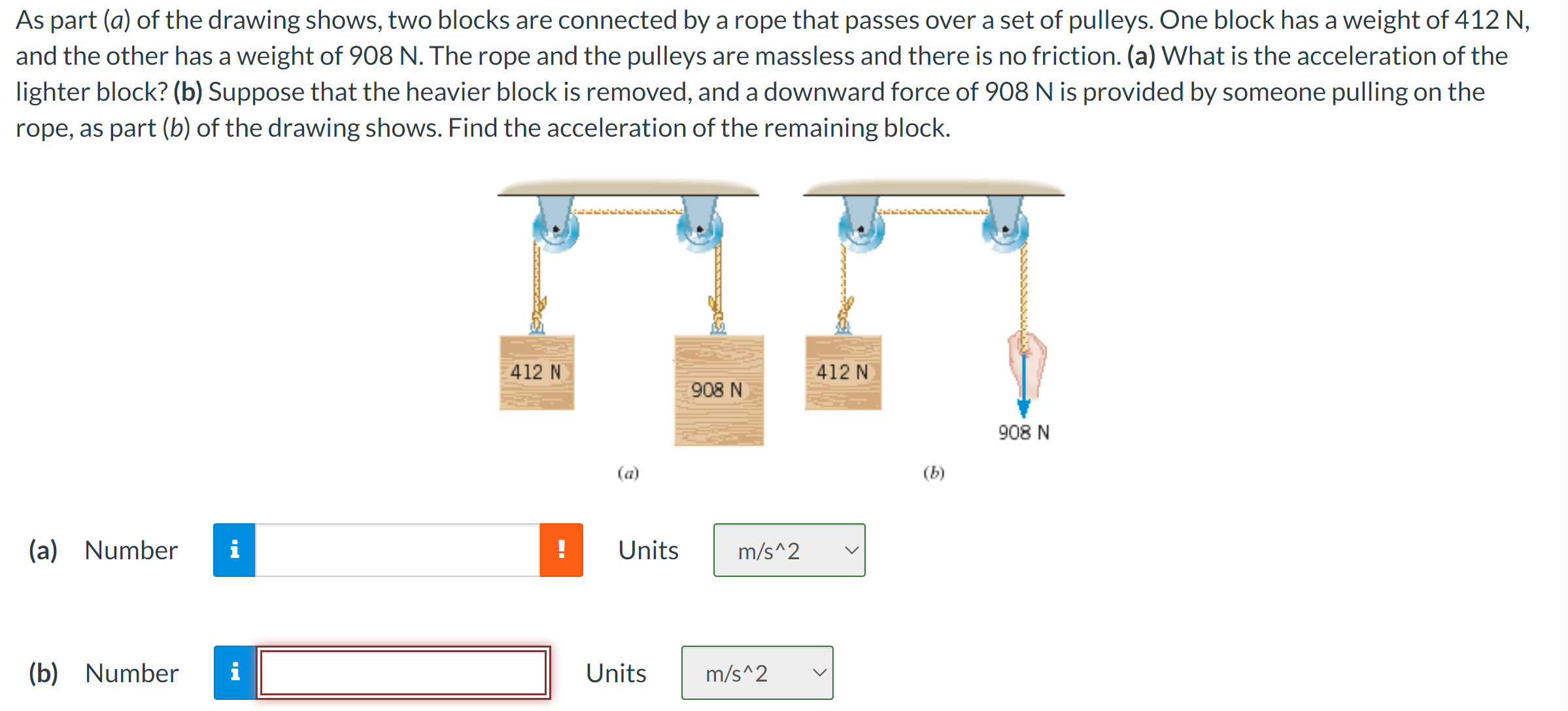 Solved As part (a) of the drawing shows, two blocks are | Chegg.com