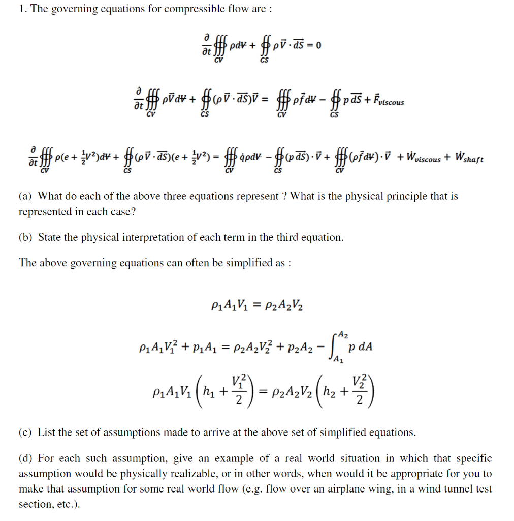 Solved . The governing equations for compressible flow are: | Chegg.com
