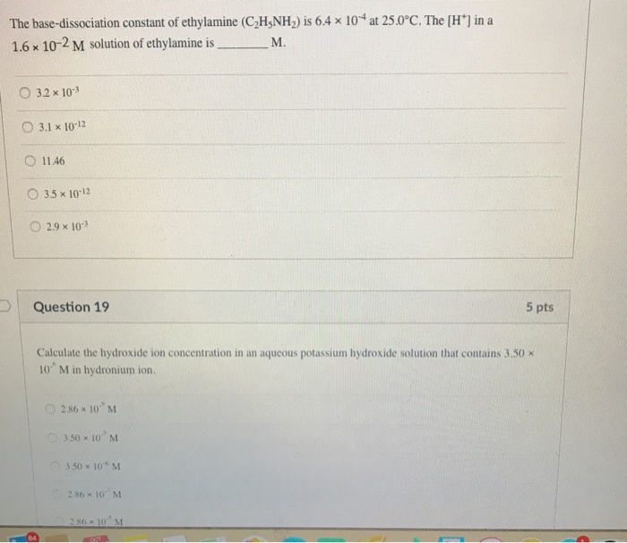 Solved The base-dissociation constant of ethylamine | Chegg.com