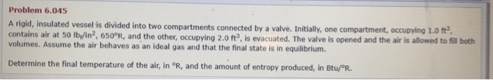 Solved Problem 6.045 rigid, insulated vessel is divided into | Chegg.com