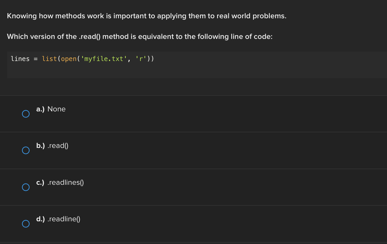 Solved Knowing how methods work is important to applying | Chegg.com