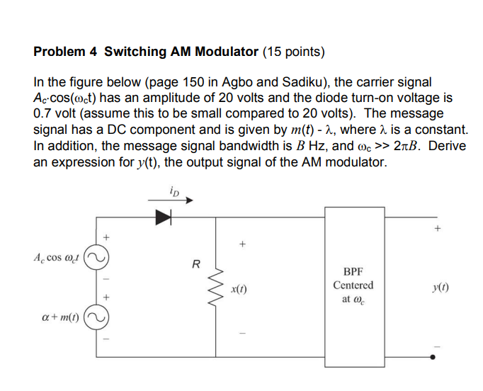 Solved Problem 4 Switching AM Modulator (15 points) In the | Chegg.com
