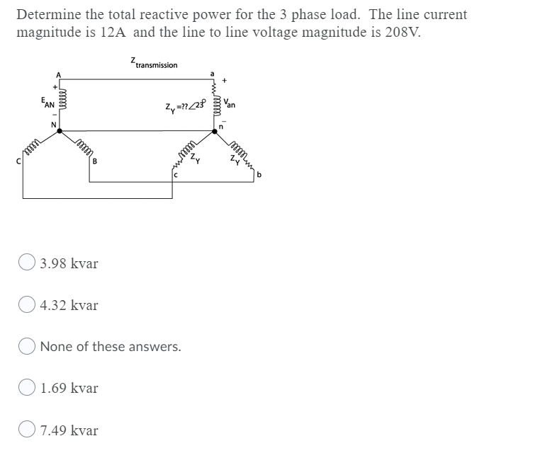 Solved Determine the total reactive power for the 3 phase | Chegg.com