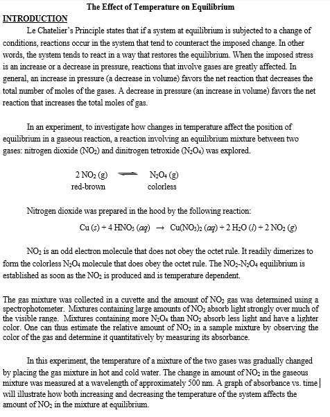 Solved The Effect of Temperature on Equilibrium INTRODUCTION | Chegg.com