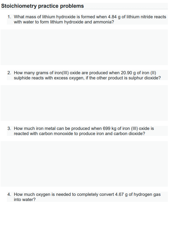 Solved Stoichiometry practice problems 1. What mass of | Chegg.com