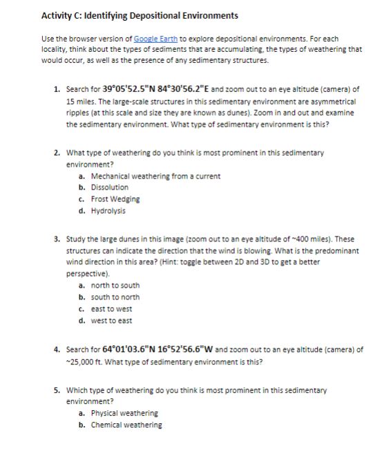 Solved Activity C: Identifying Depositional Environments Use | Chegg.com