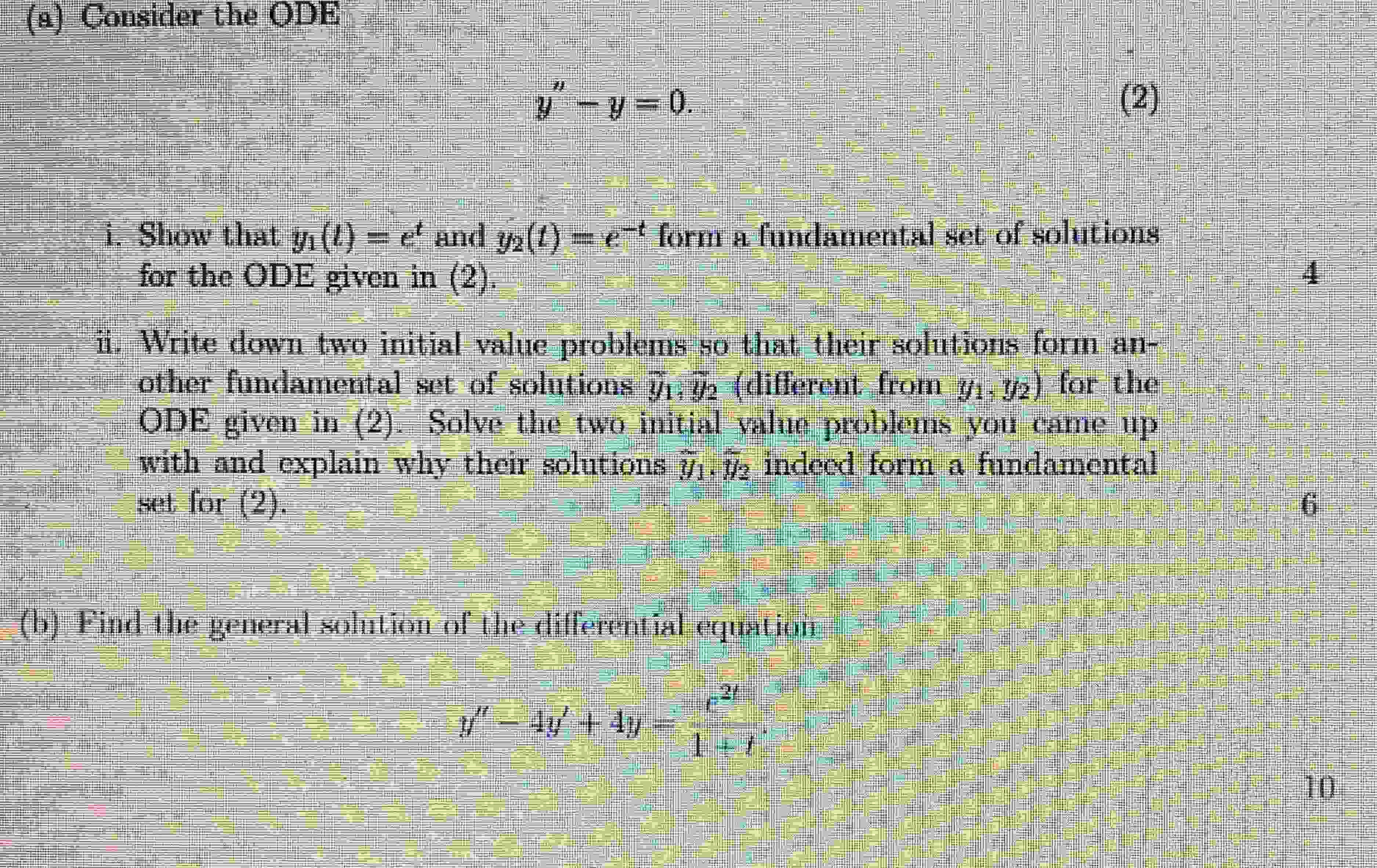 Solved (a) ﻿Consider the ODEy''-y=0Show that y1(t)=et ﻿and | Chegg.com