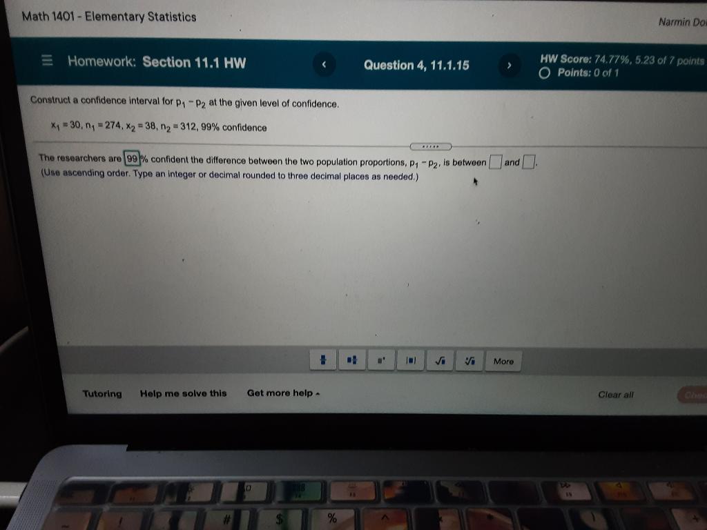 Solved Math 1401 - Elementary Statistics Narmin Do = | Chegg.com