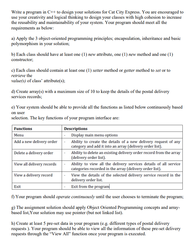 Solved Write a program in C++ to design your solutions for | Chegg.com