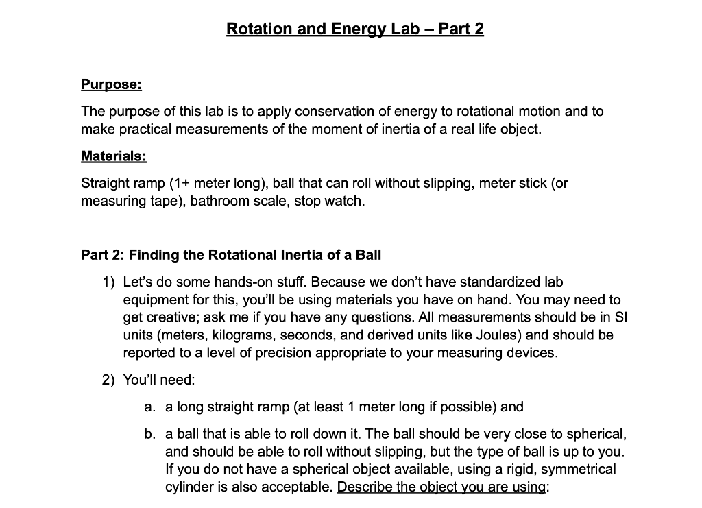 Solved Rotation and Energy Lab – Part 2 Purpose: The purpose | Chegg.com