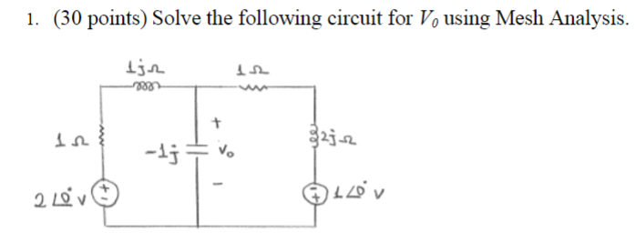 Solved 1. (30 points) Solve the following circuit for V0 | Chegg.com
