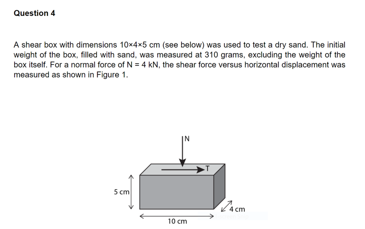 Solved Question 4 A shear box with dimensions 10x4x5 cm (see | Chegg.com