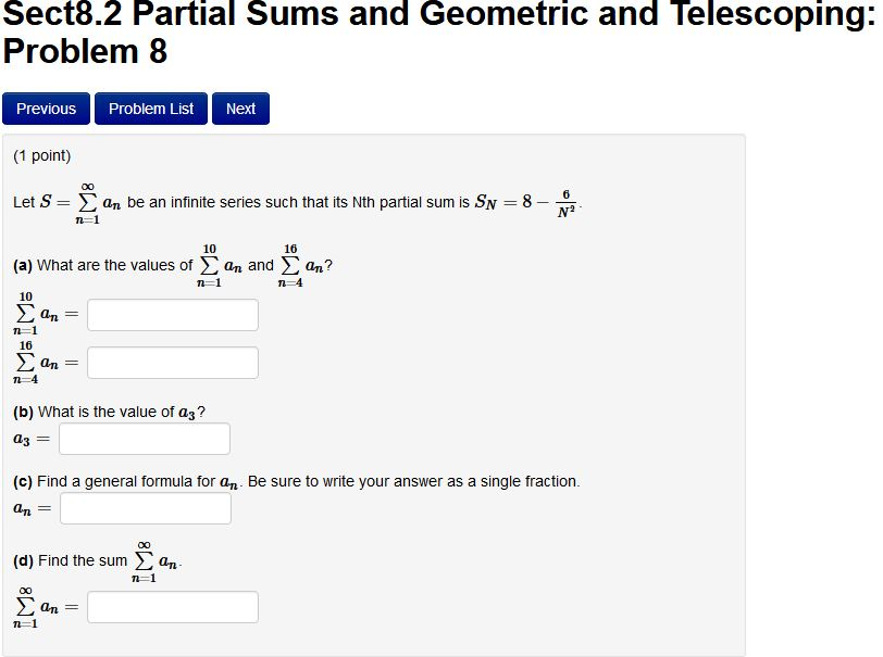 Solved Sect8.2 Partial Sums and Geometric and Telescoping: | Chegg.com
