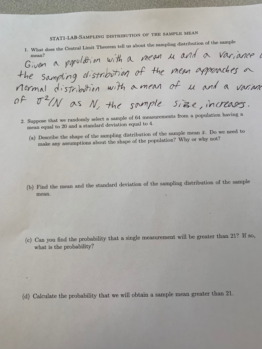 Solved STATI-LAB-SAMPLING DISTRIBUTION OF THE SAMPLE MEAN 1. | Chegg.com