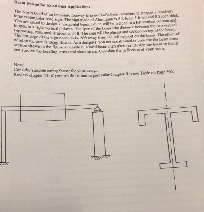 Solved Beam Design for Road Sign Application: large an | Chegg.com