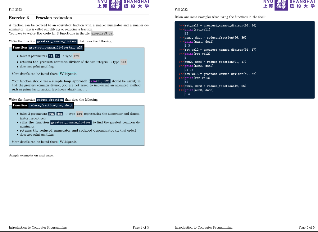 Solved Exercise 3 - Fraction reduction A fraction can be | Chegg.com