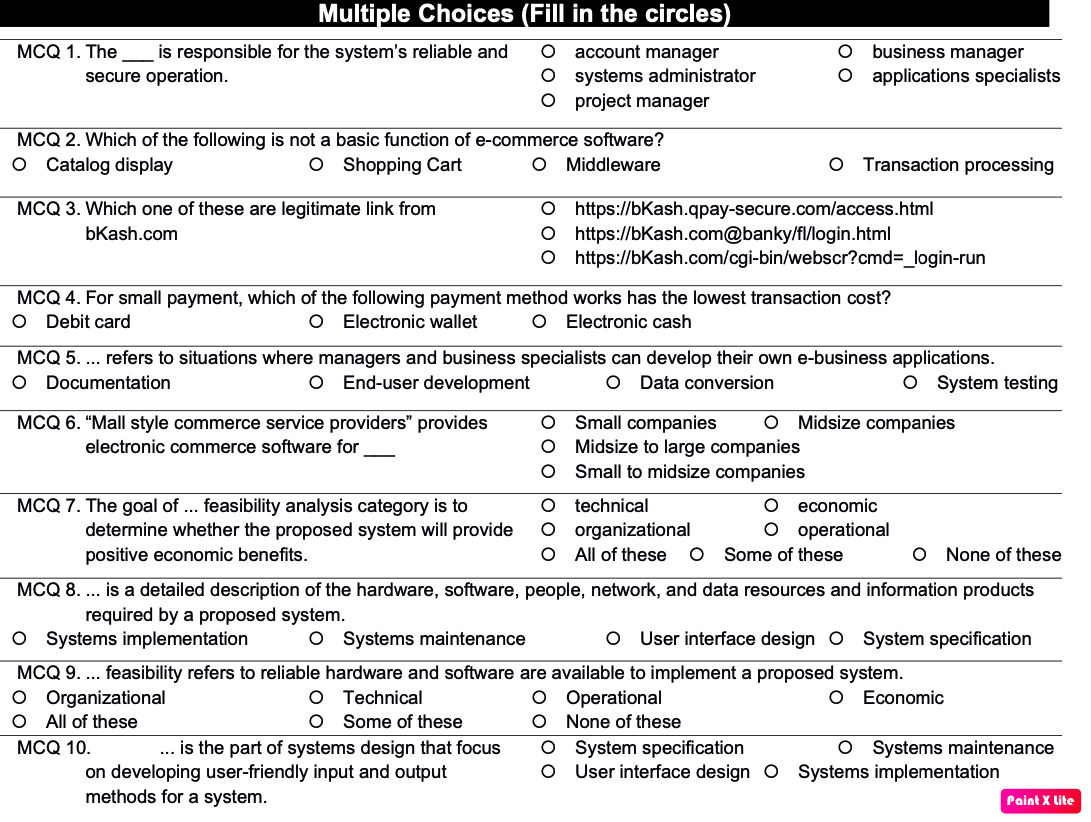Solved Multiple Choices (Fill in the circles) | Chegg.com