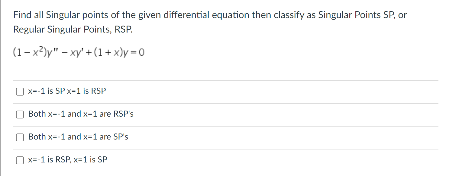 Solved Find all Singular points of the given differential | Chegg.com